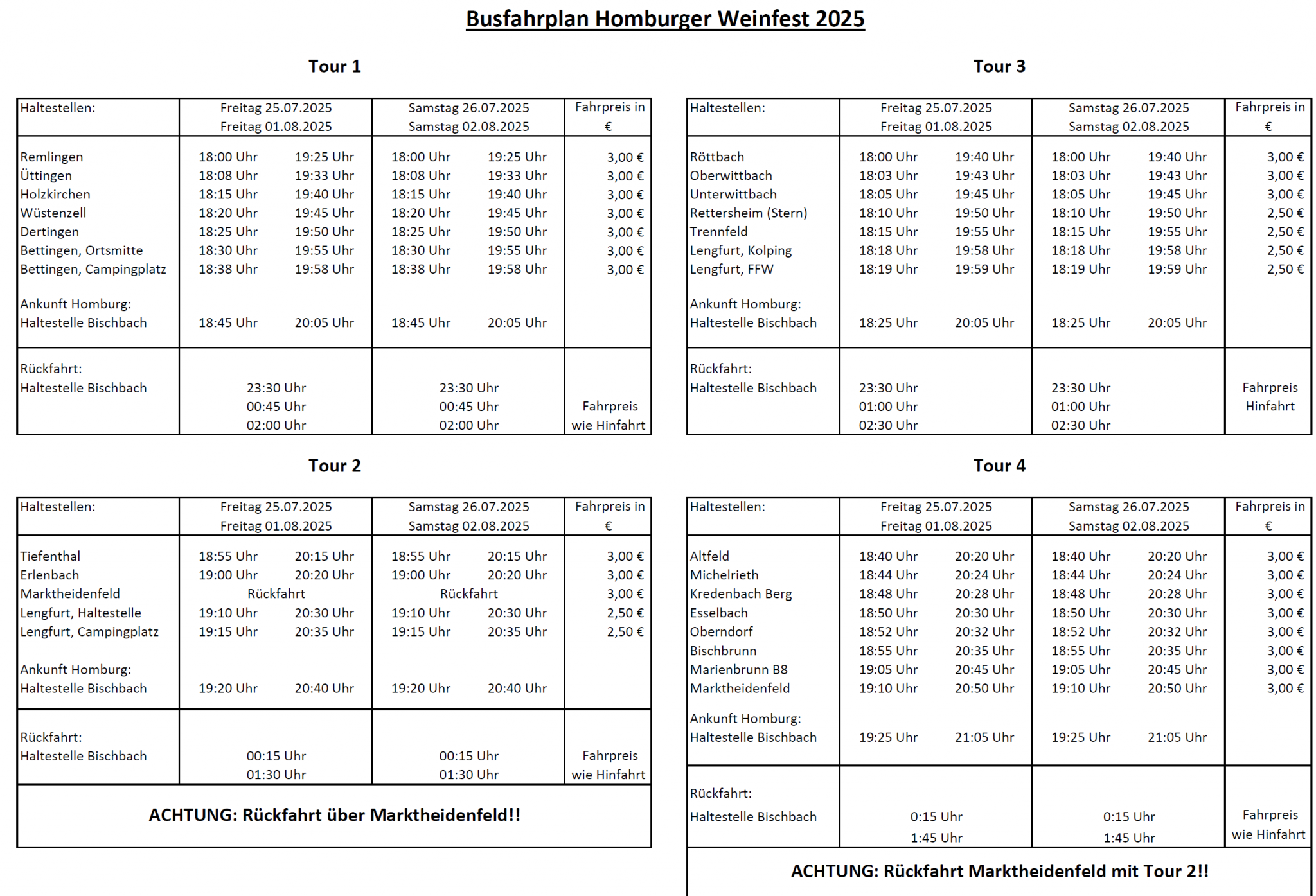 Busfahrplan – Homburger Weinfest